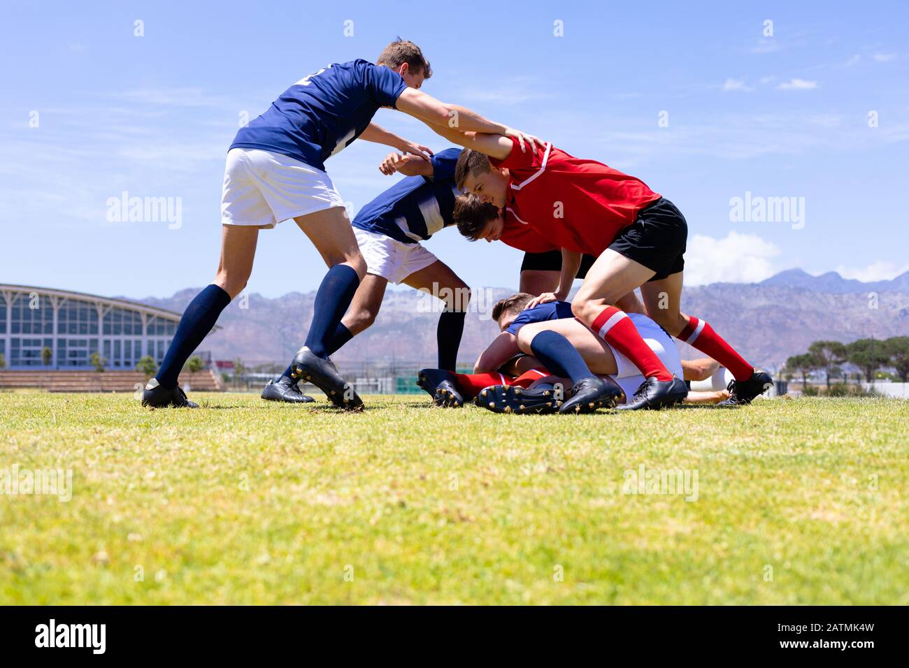 Rugbymen in a match Stock Photo - Alamy