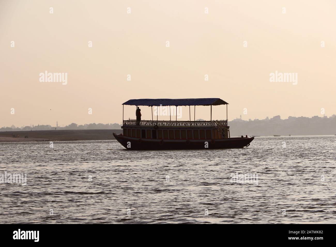 view of popular Assi Ghat with several pilgrims, that stands at the ...