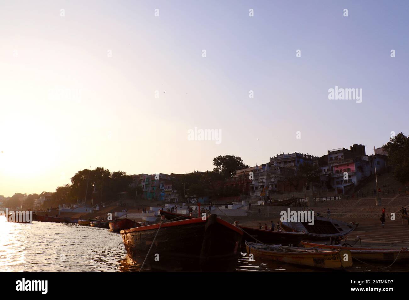view of popular Assi Ghat with several pilgrims, that stands at the ...