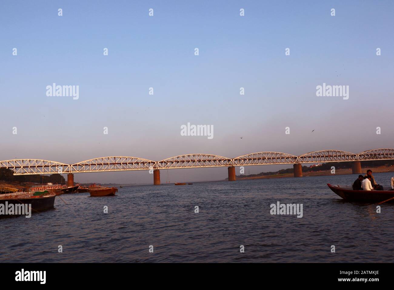 view of popular Assi Ghat with several pilgrims, that stands at the ...
