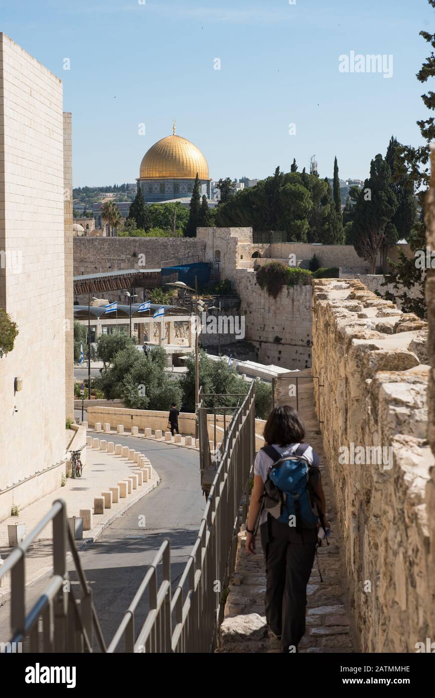 JERUSALEM, ISRAEL - MAY 16, 2018: Tourist woman visiting the Old City ...
