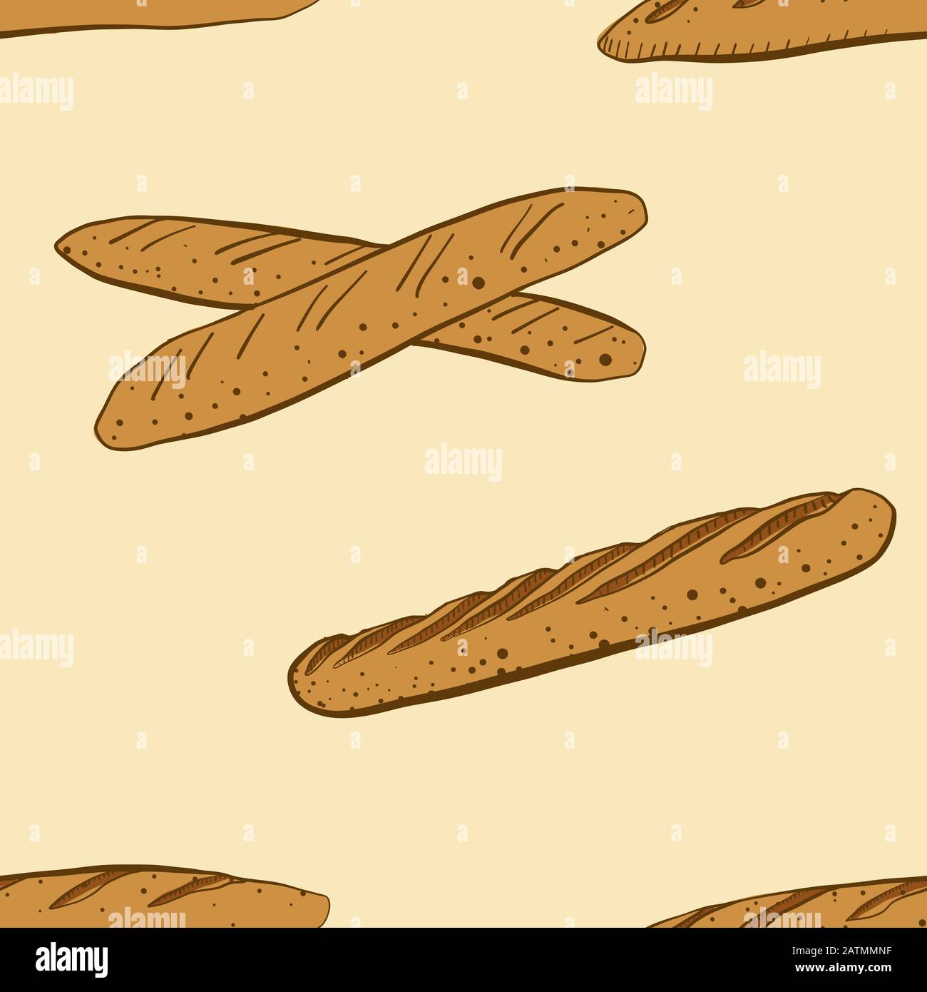 Seamless pattern of sketched Baguette bread. Useable for wallpaper or ...