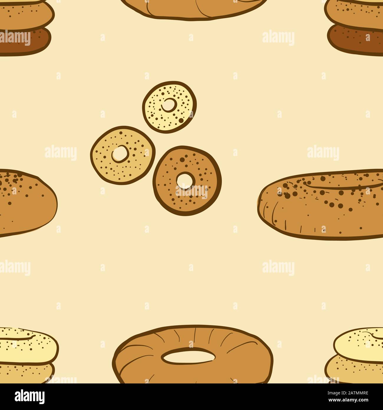 Seamless pattern of sketched Bagel bread. Useable for wallpaper or any ...
