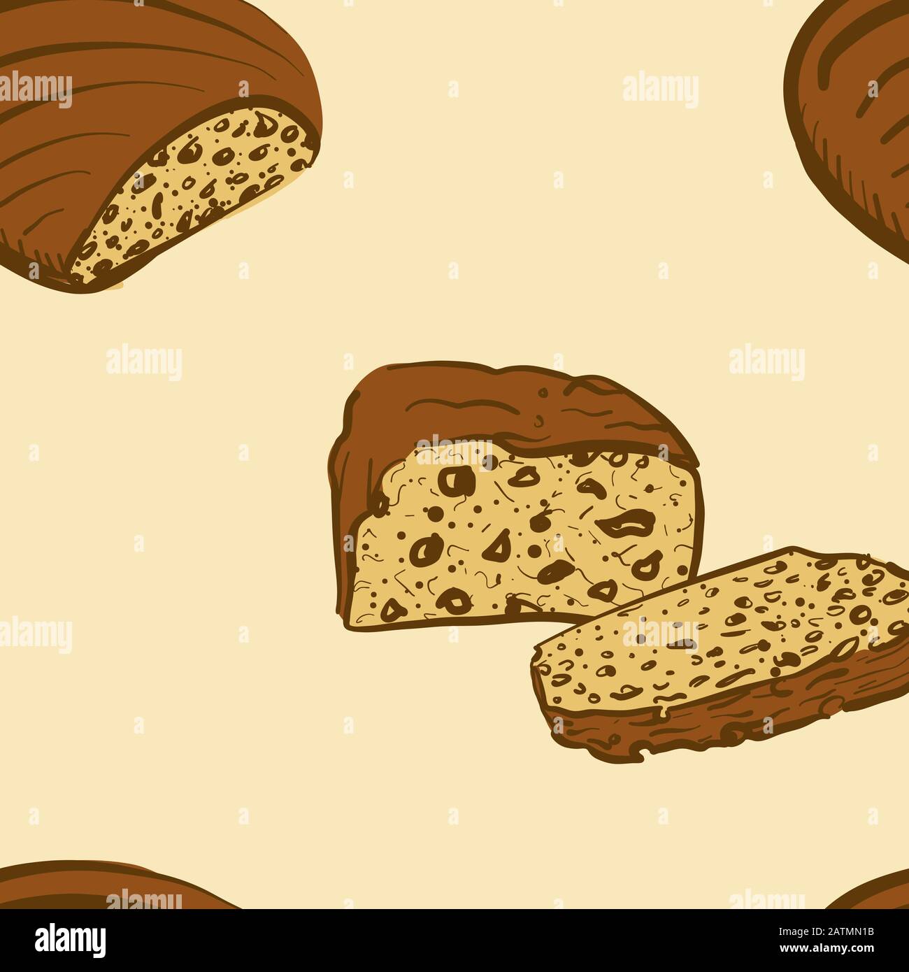 Seamless pattern of sketched Barmbrack bread. Useable for wallpaper or ...