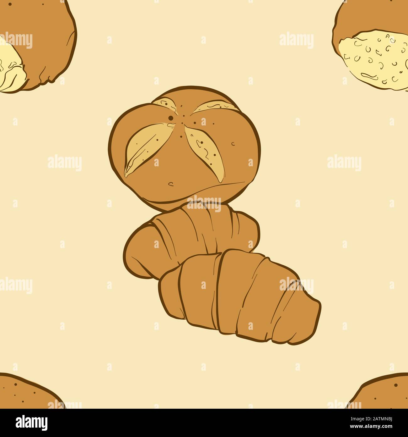 Seamless pattern of sketched Bread roll bread. Useable for wallpaper or ...