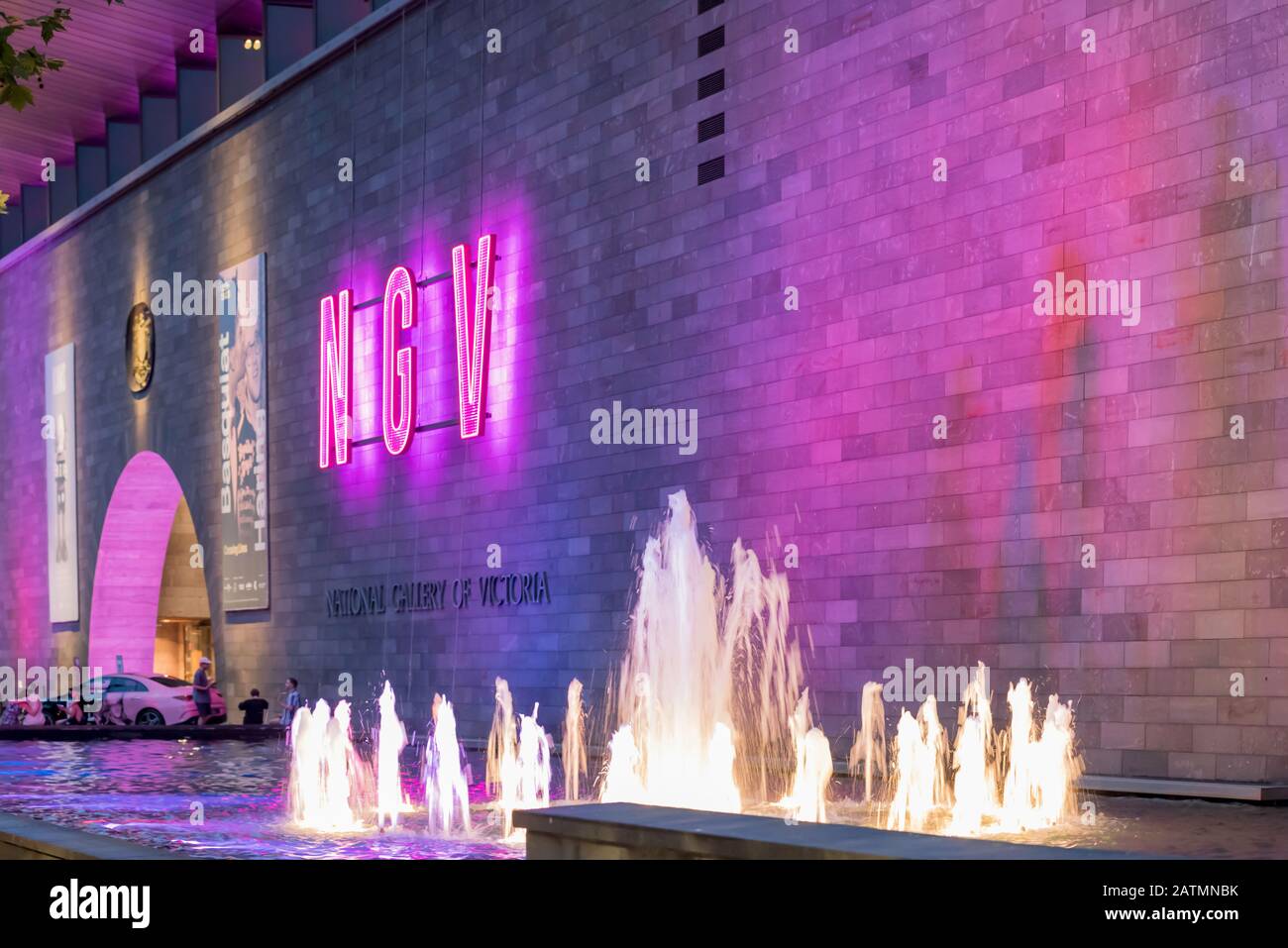 Evening at the entrance to the National Gallery of Victoria (NGV) in ...