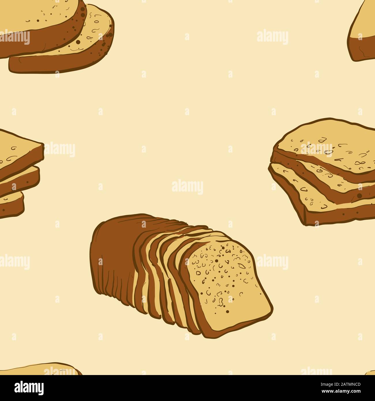 Seamless pattern of sketched Brown bread bread. Useable for wallpaper ...