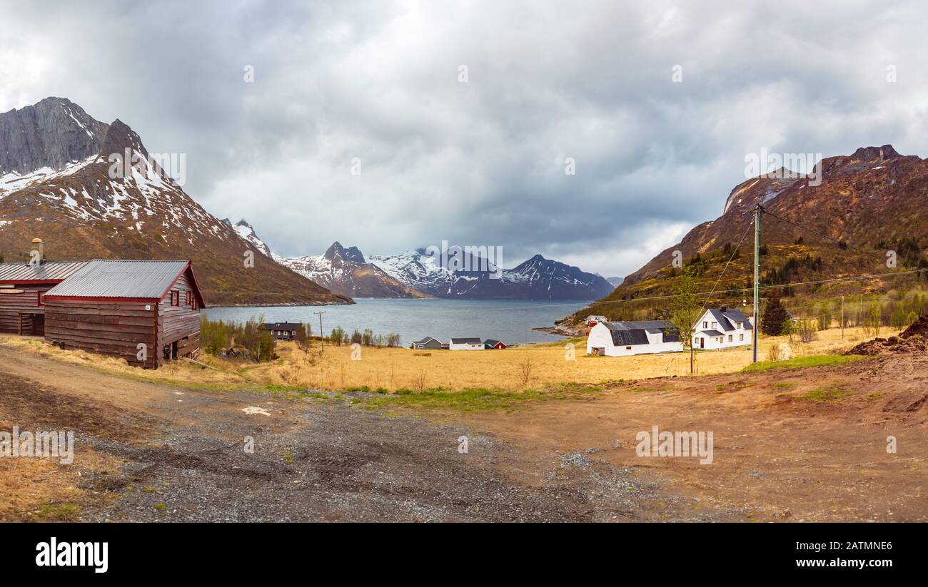 The landscape view of Senja Island beyond the Polar Circle in Norway ...