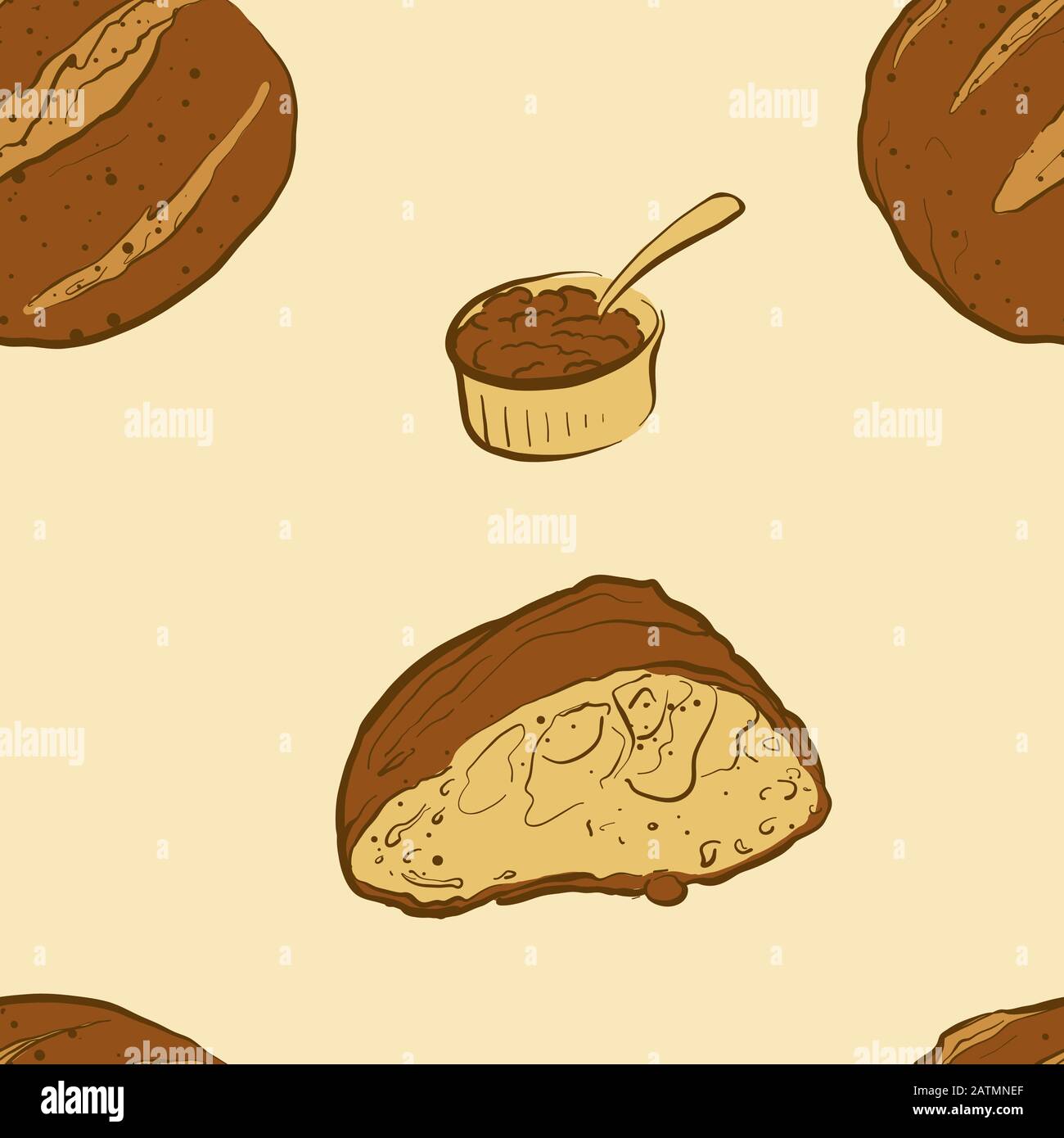 Seamless pattern of sketched Boule bread. Useable for wallpaper or any ...