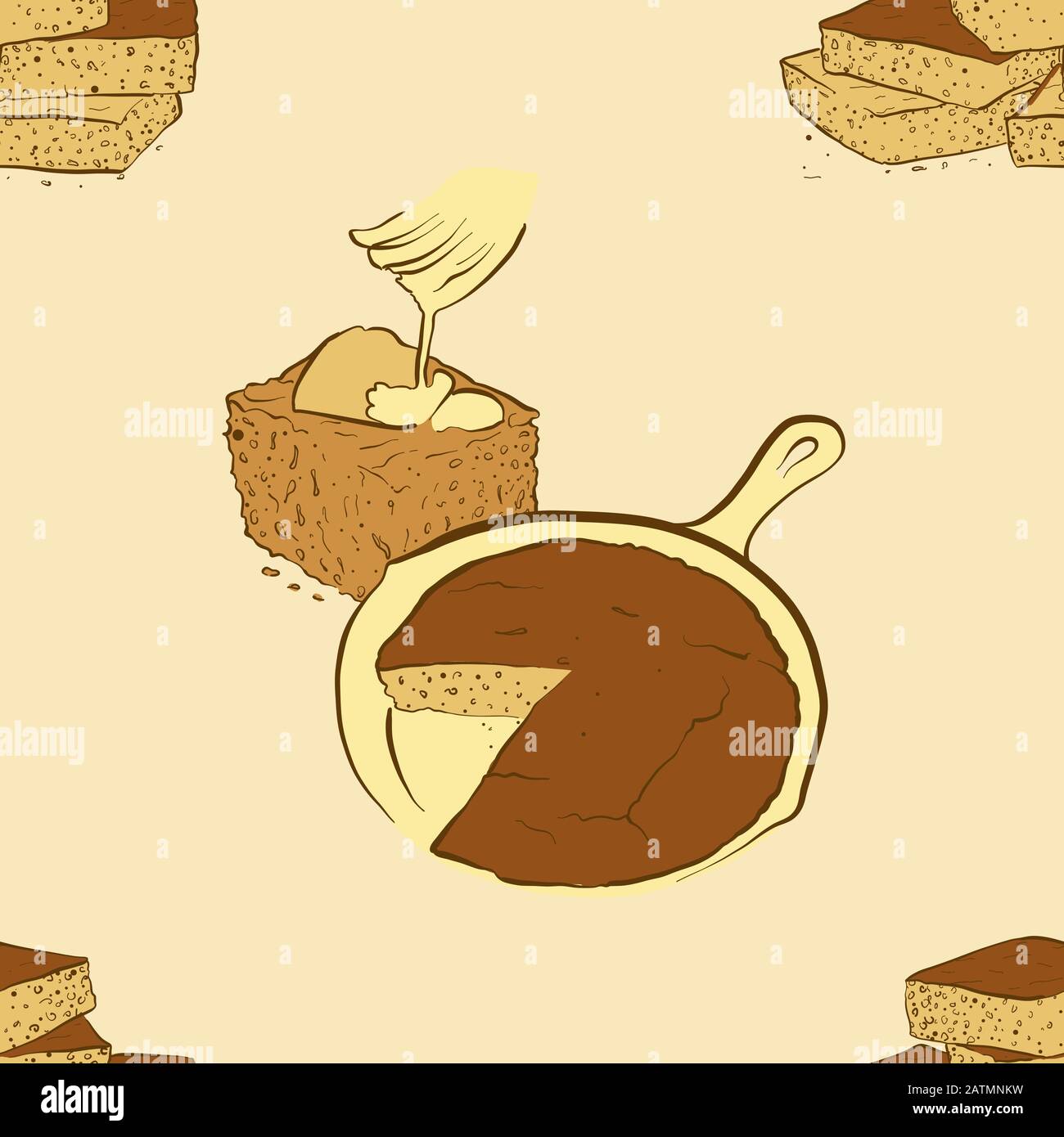 Seamless pattern of sketched Cornbread bread. Useable for wallpaper or ...