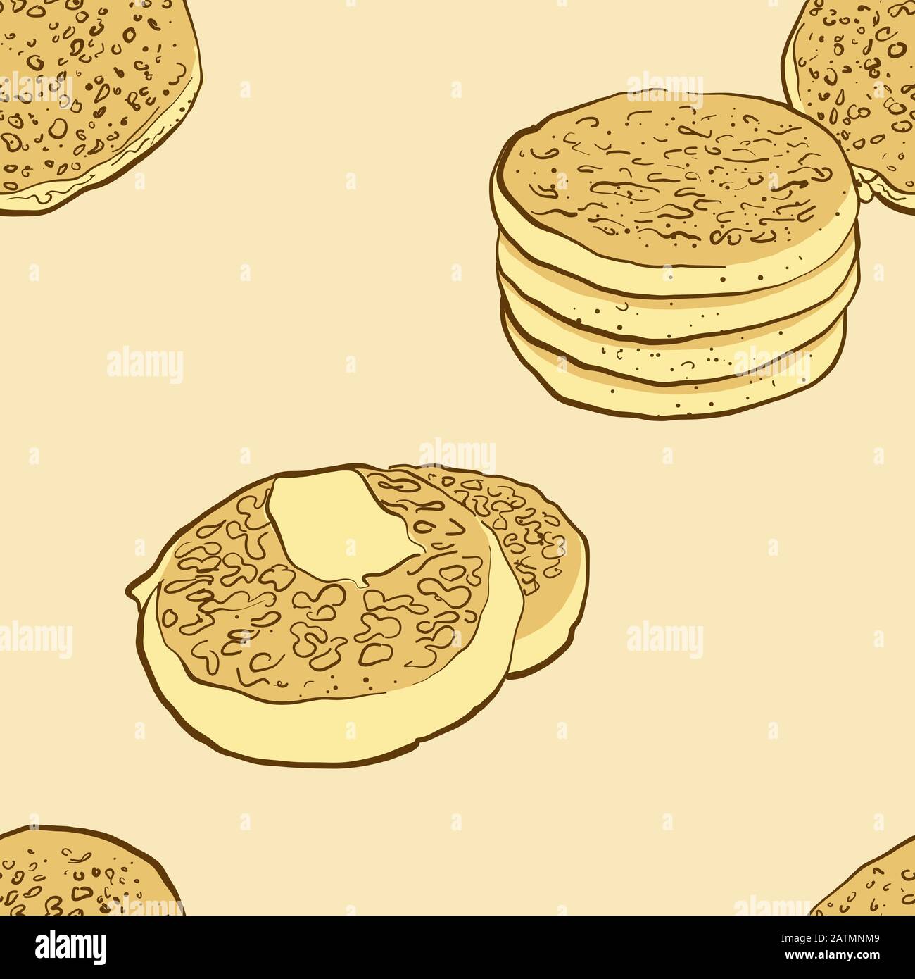 Seamless pattern of sketched Crumpet bread. Useable for wallpaper or ...
