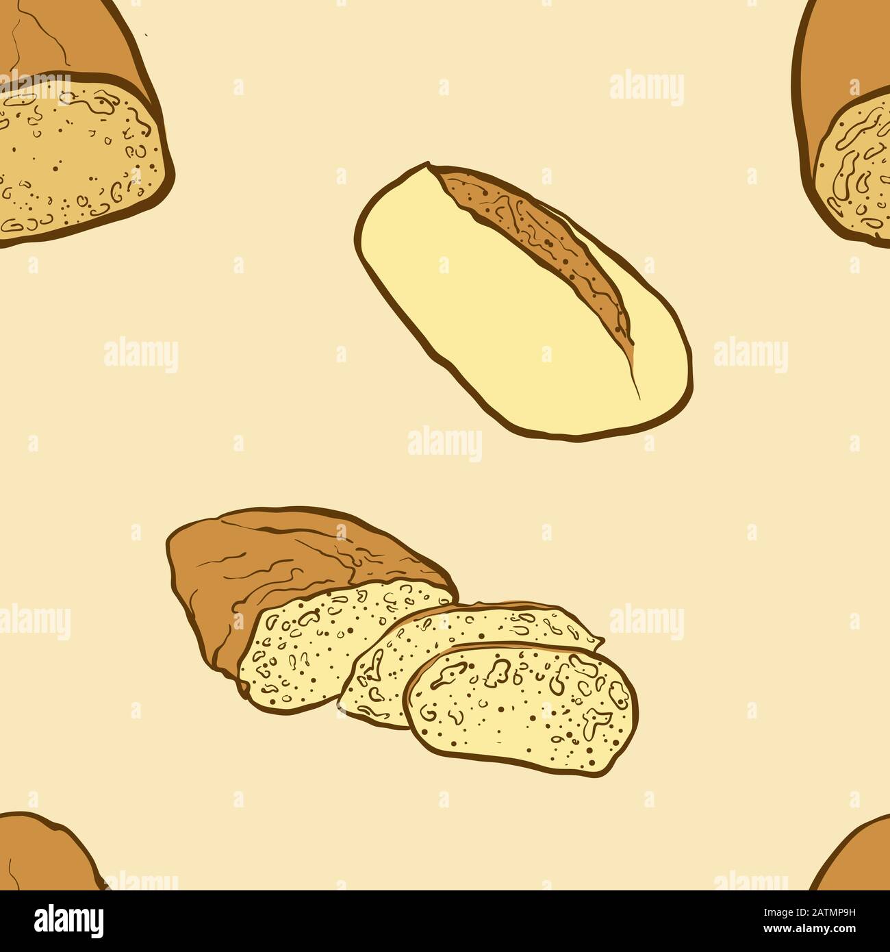Seamless pattern of sketched Filone bread. Useable for wallpaper or any ...