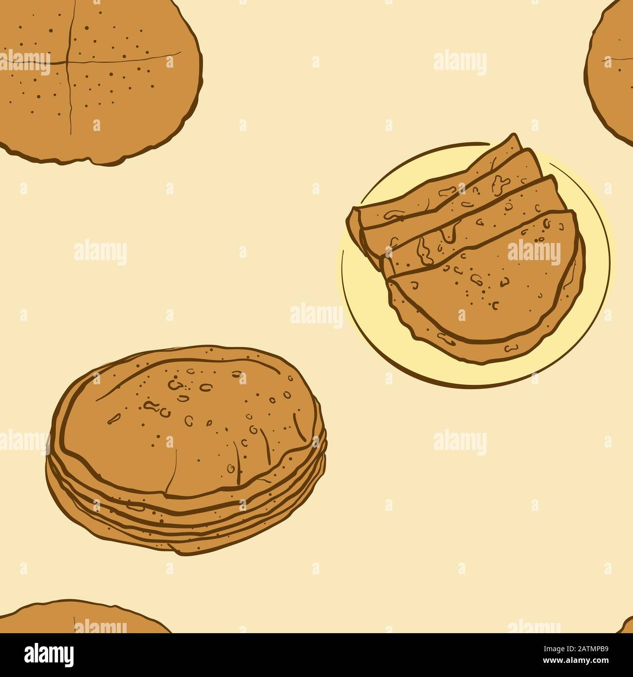 Seamless pattern of sketched Flatbread bread. Useable for wallpaper or ...