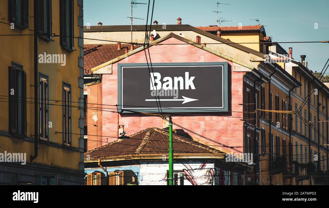 Street Sign the Direction Way to Bank Stock Photo - Alamy