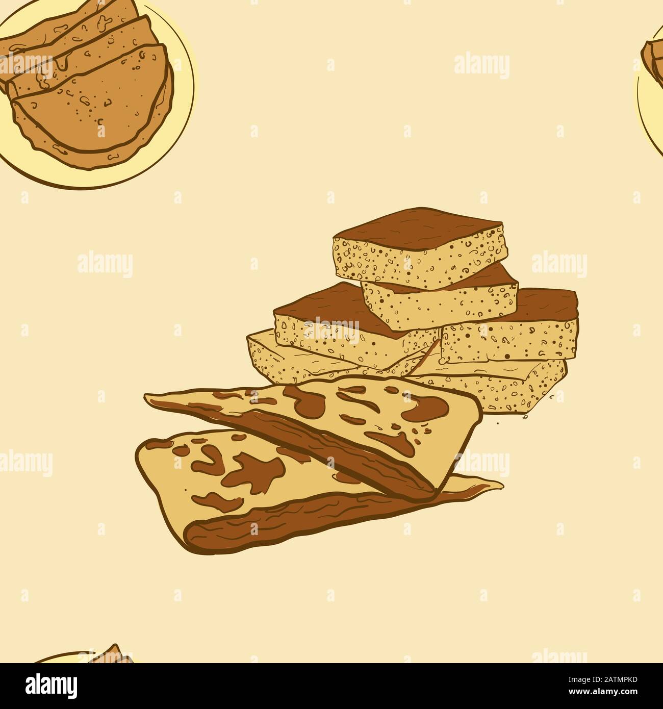 Seamless pattern of sketched Johnnycake bread. Useable for wallpaper or ...