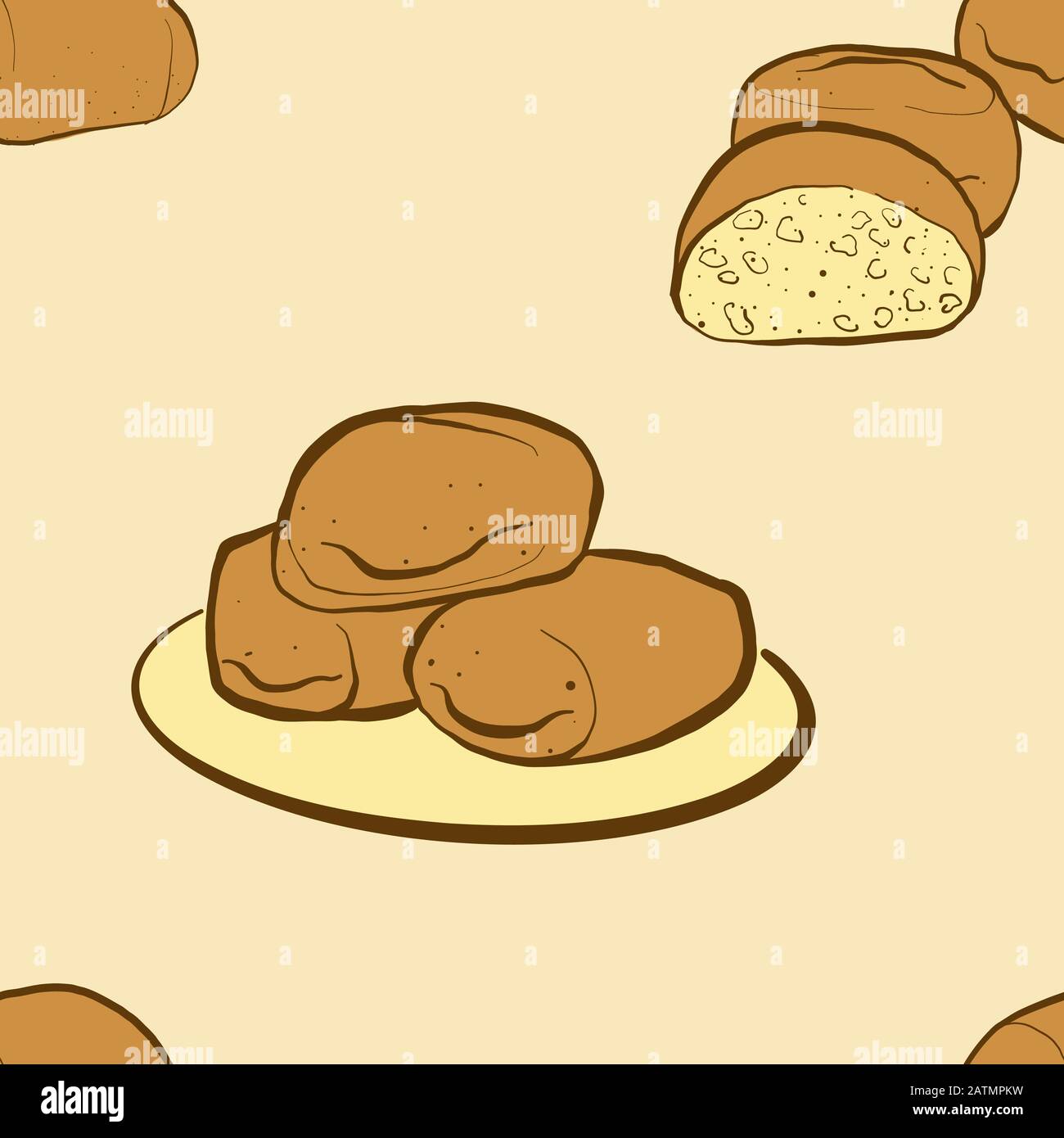 Seamless pattern of sketched Mantou bread. Useable for wallpaper or any ...