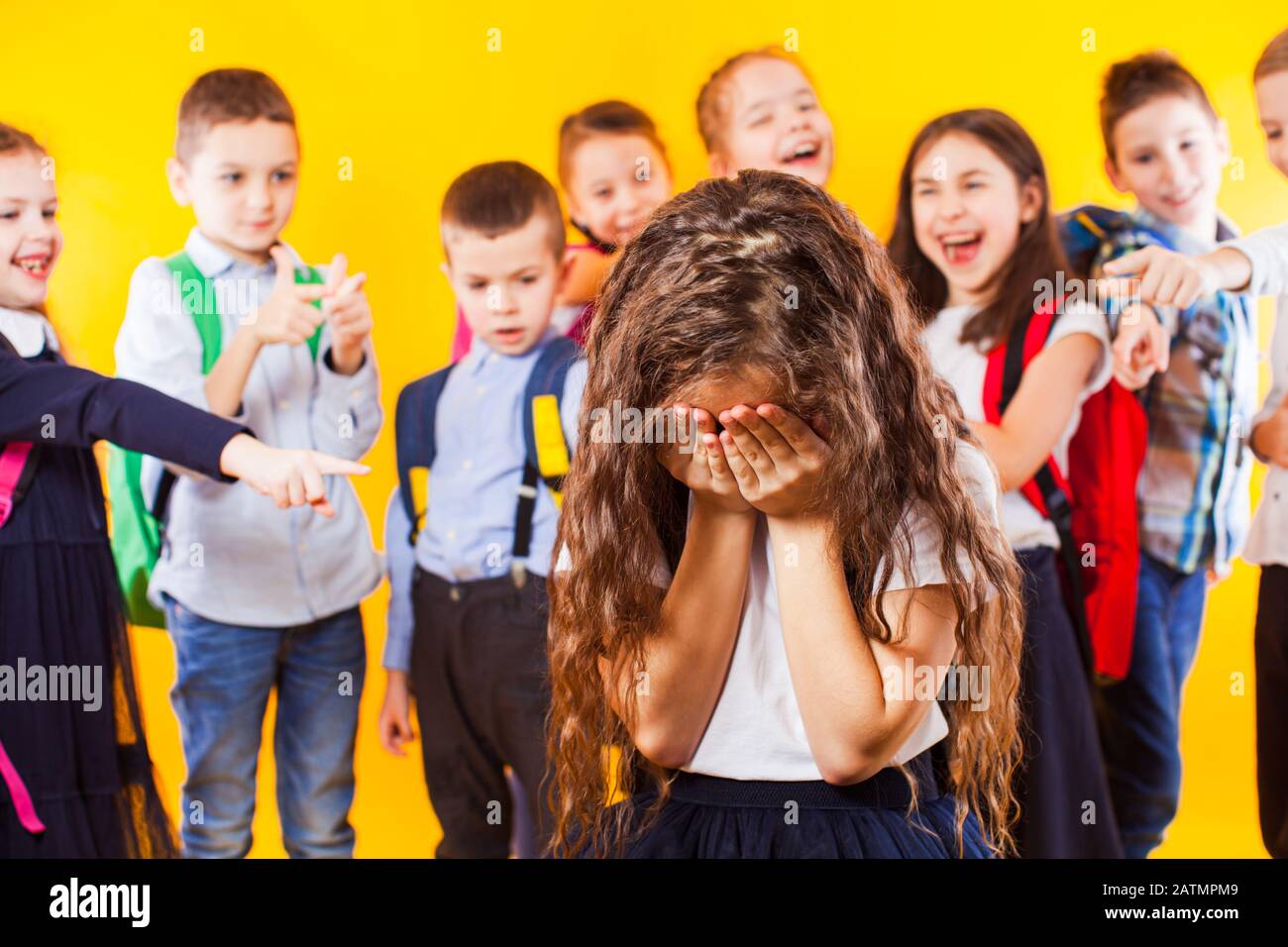 School girl being bullied by classmates. School bullying concept Stock ...