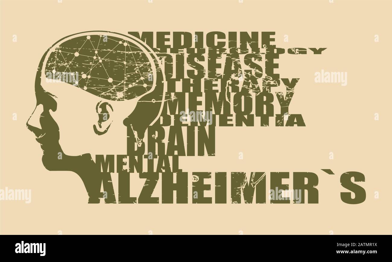 Abstract illustration of a human head with brain. Woman face silhouette. Medical theme creative ...