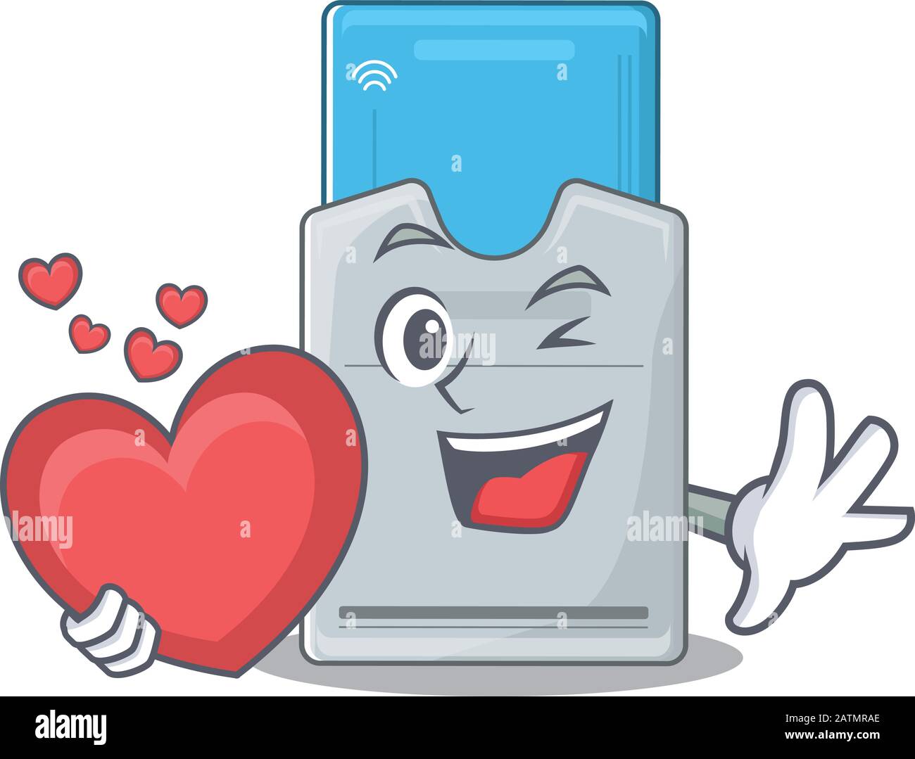 Funny Face key card cartoon character holding a heart Stock Vector ...