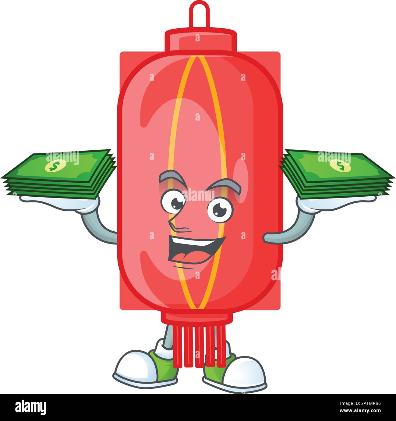 happy rich chinese traditional paper character with money on hands ...