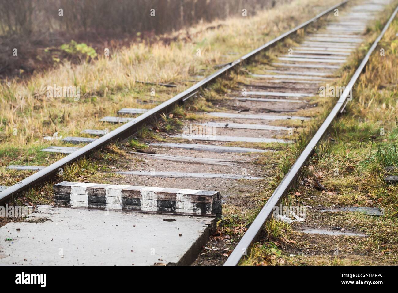 Empty railway and striped wooden border sign, background photo Stock ...