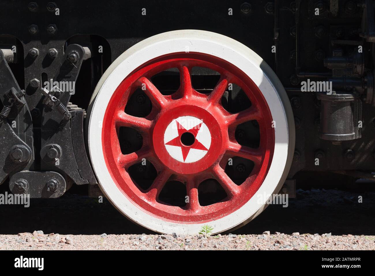 Red wheel with star of a Soviet military steam locomotive from WWII ...