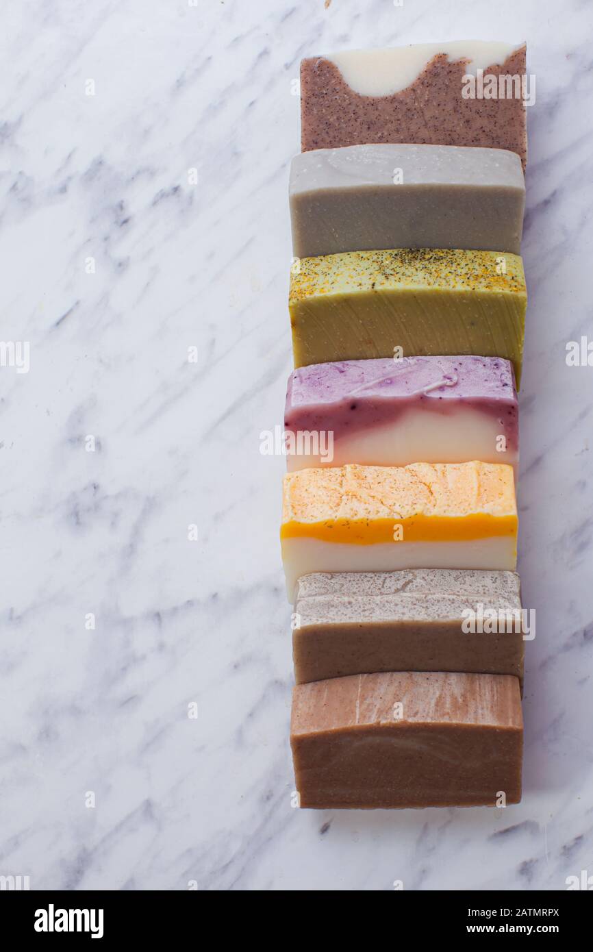 Set of handmade soap slices in a row Stock Photo - Alamy