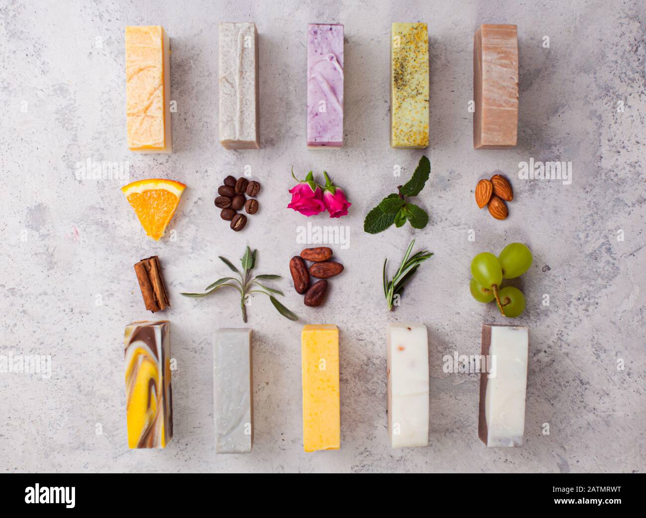 Organic handcrafted soap with its main components Stock Photo - Alamy