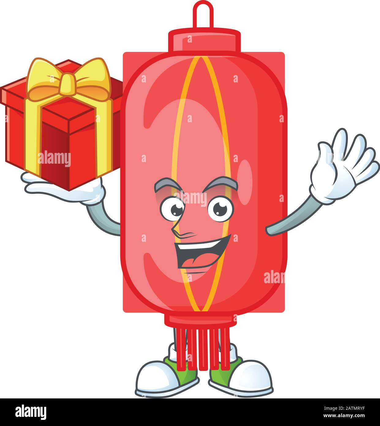 Happy face chinese traditional paper cartoon character having a box of ...