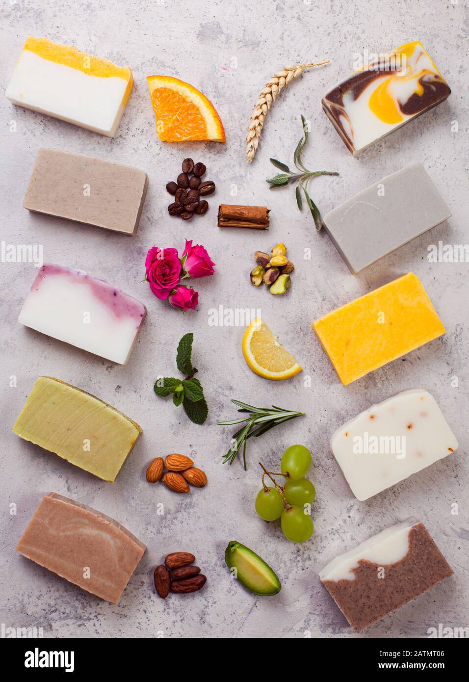 Top view collection of handmade soap and components Stock Photo - Alamy