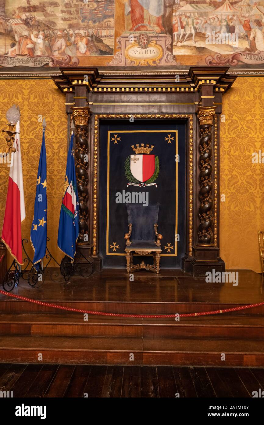 The Grandmaster Palace interior in Valletta, Malta, State Rooms, the ...