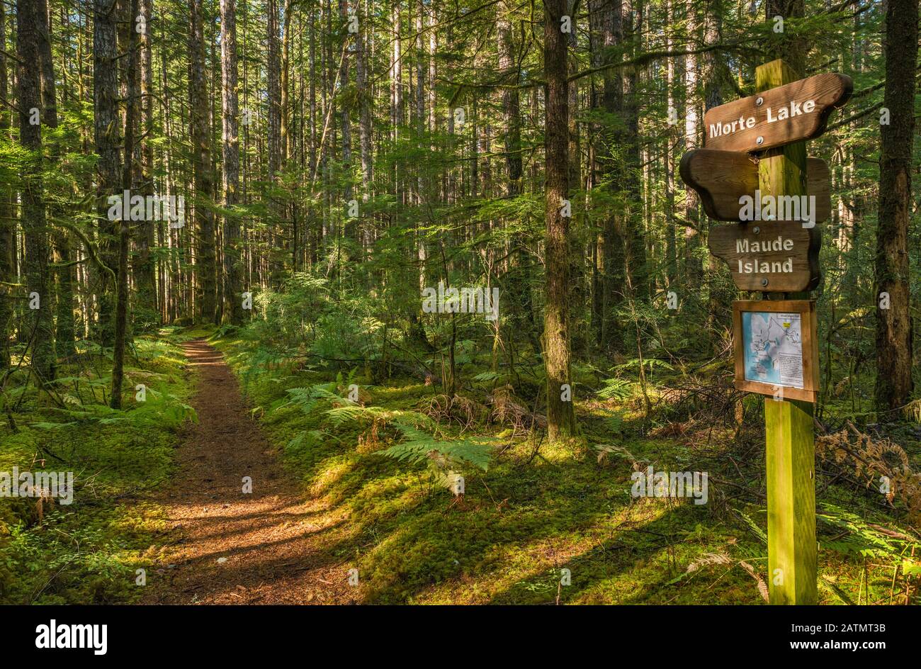 Trail signs, map, at Maude aka Maud Island Trail, Quadra Island ...