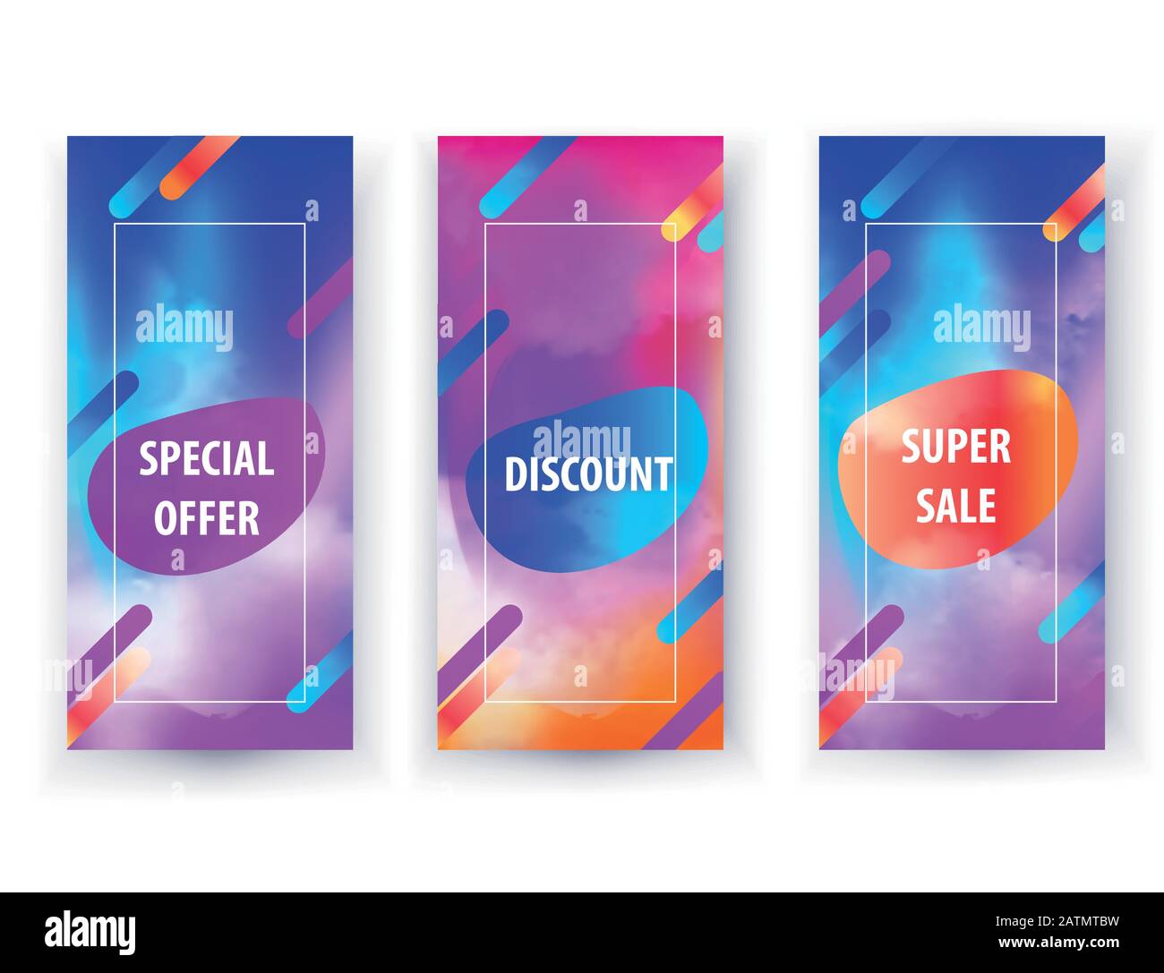 Abstract neon vibrant banners. Set of Vector cloud multicolored ...