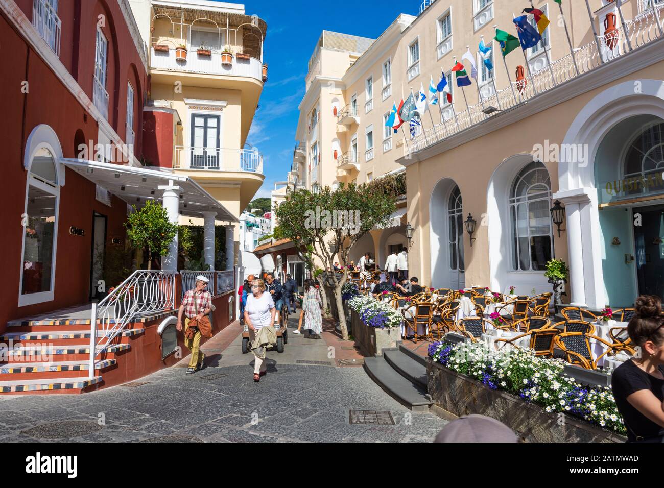 Tourists at Street cafes on Capri Island, Italy Stock Photo - Alamy