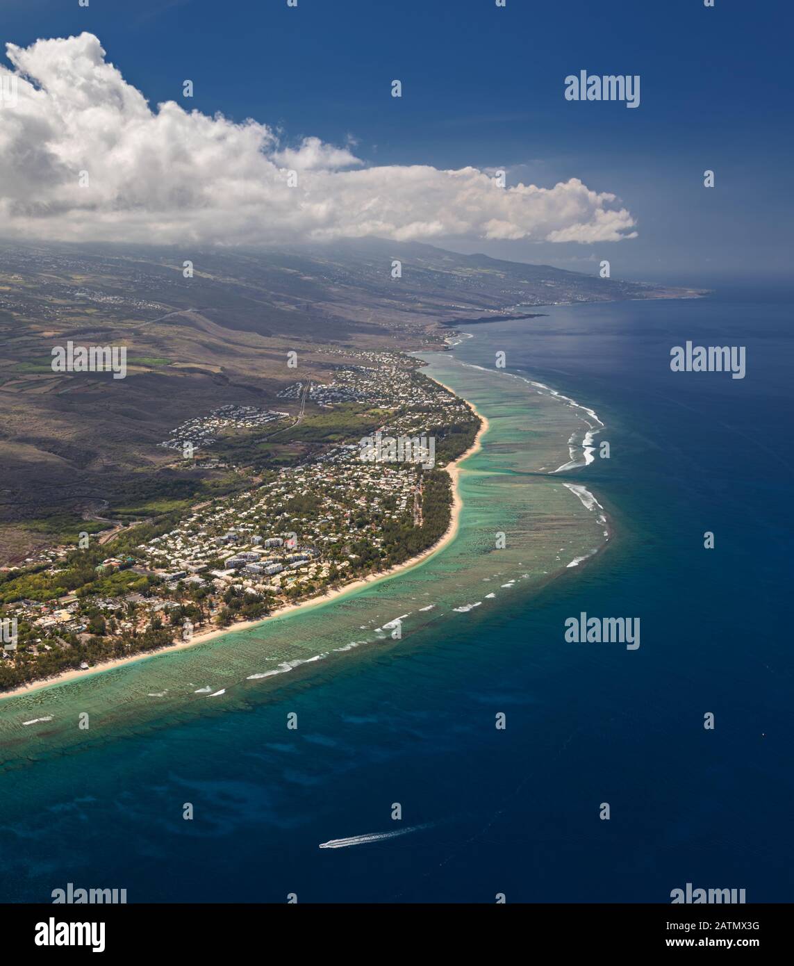 Aerial view of the Lagoon near Saint Paul (L’Ermitage les Bains) at ...