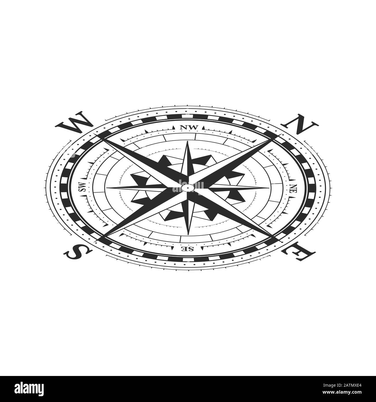 Vintage wind rose symbol in isometric view, classic compass icon ...