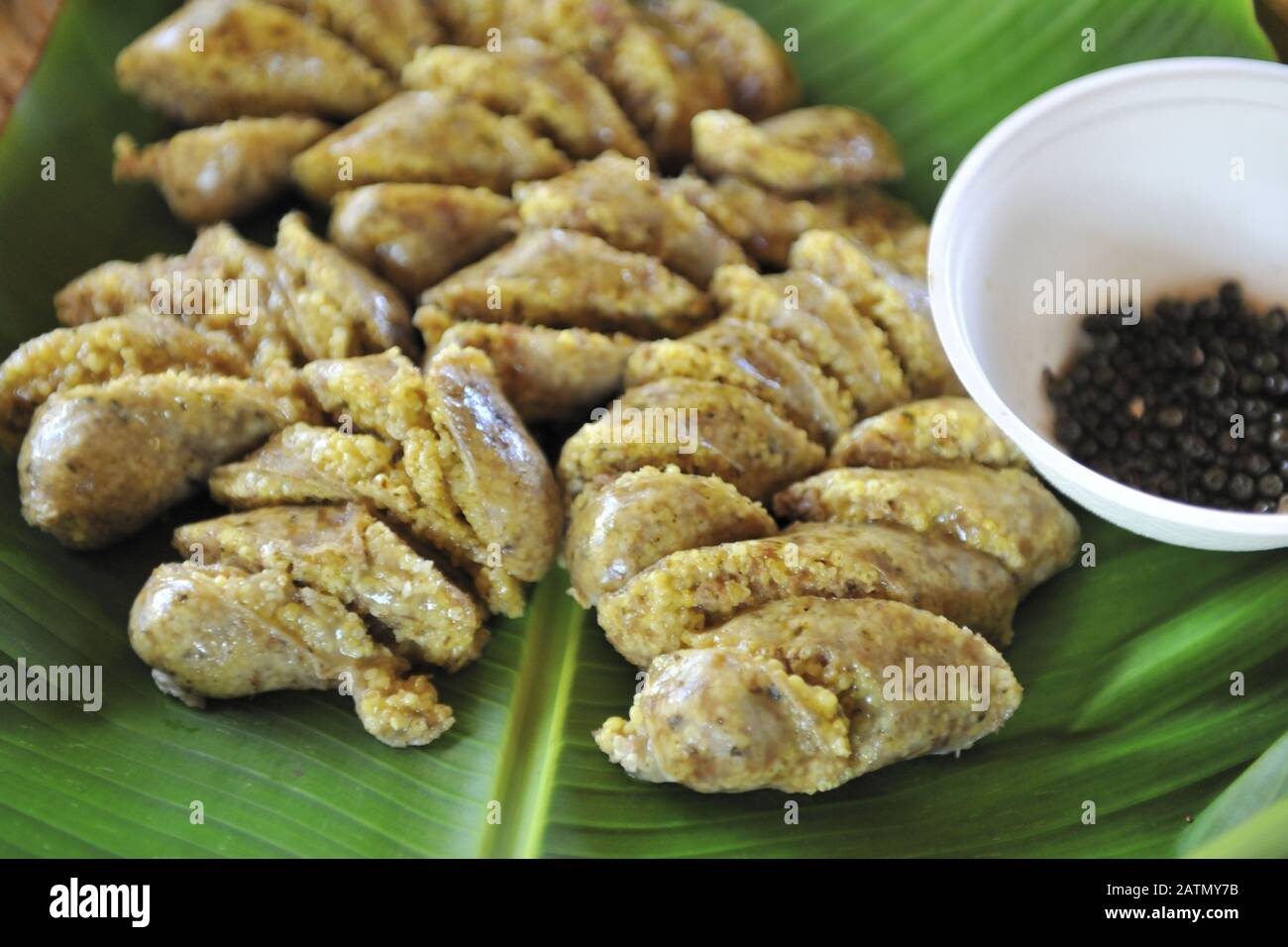 The portrait of food style food served on the green leaf Stock Photo ...