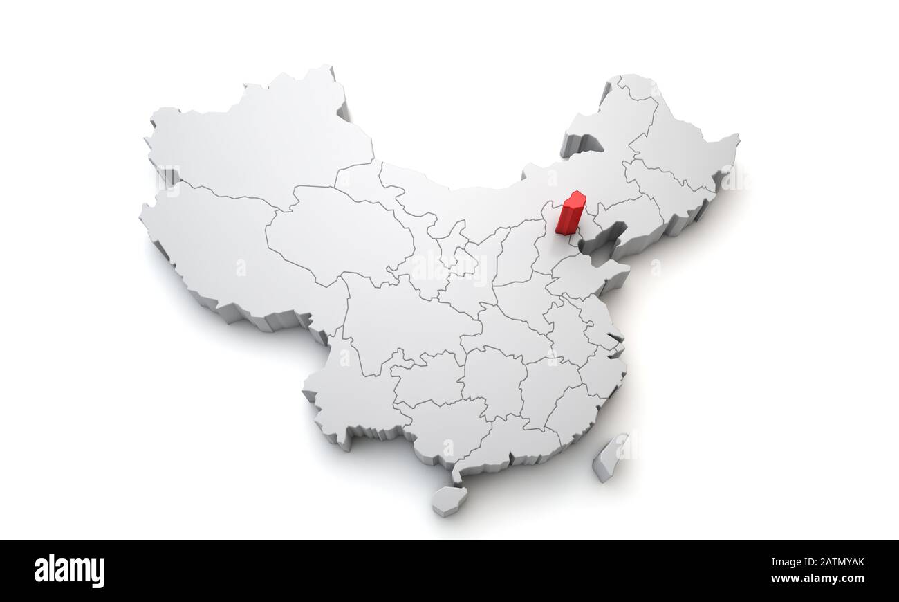 Map of China showing Beijing regional area. 3D Rendering Stock Photo ...