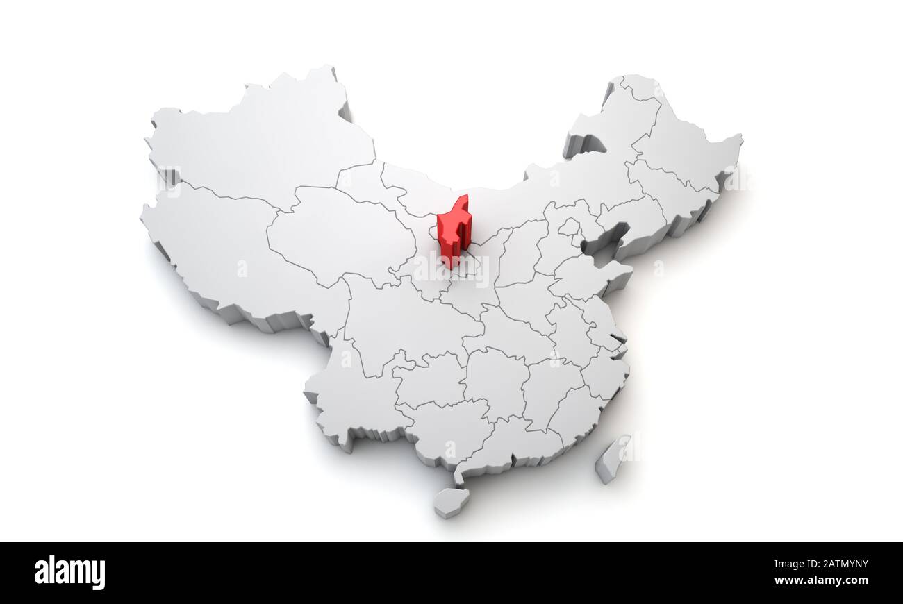 Map of China showing Ningxia regional area. 3D Rendering Stock Photo ...