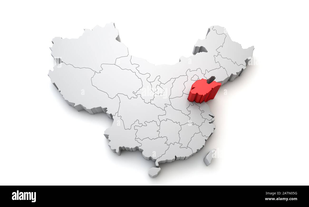 Map of China showing Shandong regional area. 3D Rendering Stock Photo ...