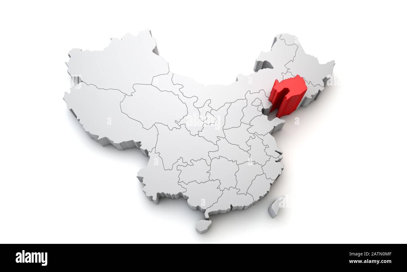Map of China showing Liaoning regional area. 3D Rendering Stock Photo ...