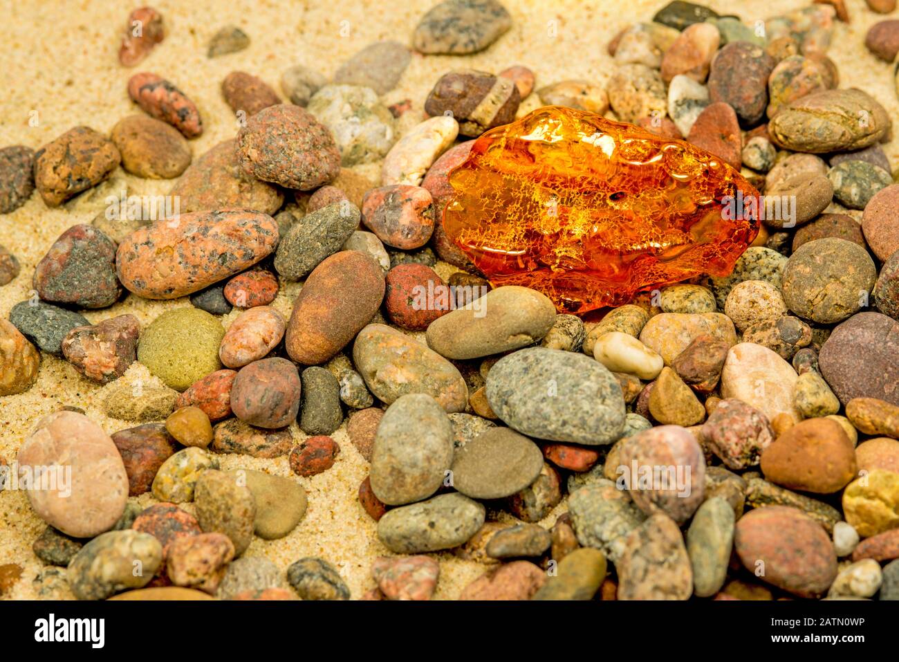 Amber on a beach with pebbles Stock Photo - Alamy