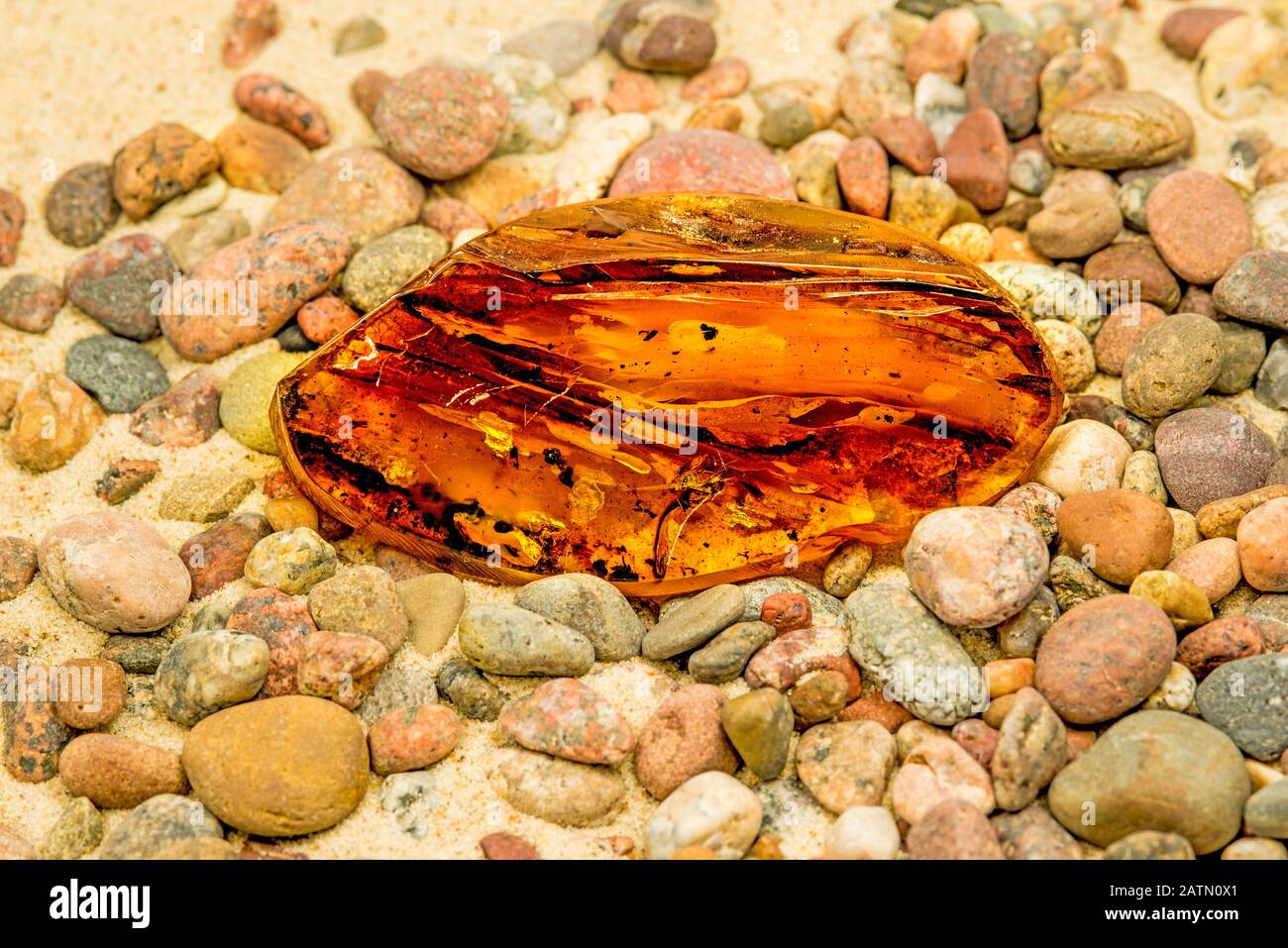 Amber on a beach with pebbles Stock Photo - Alamy