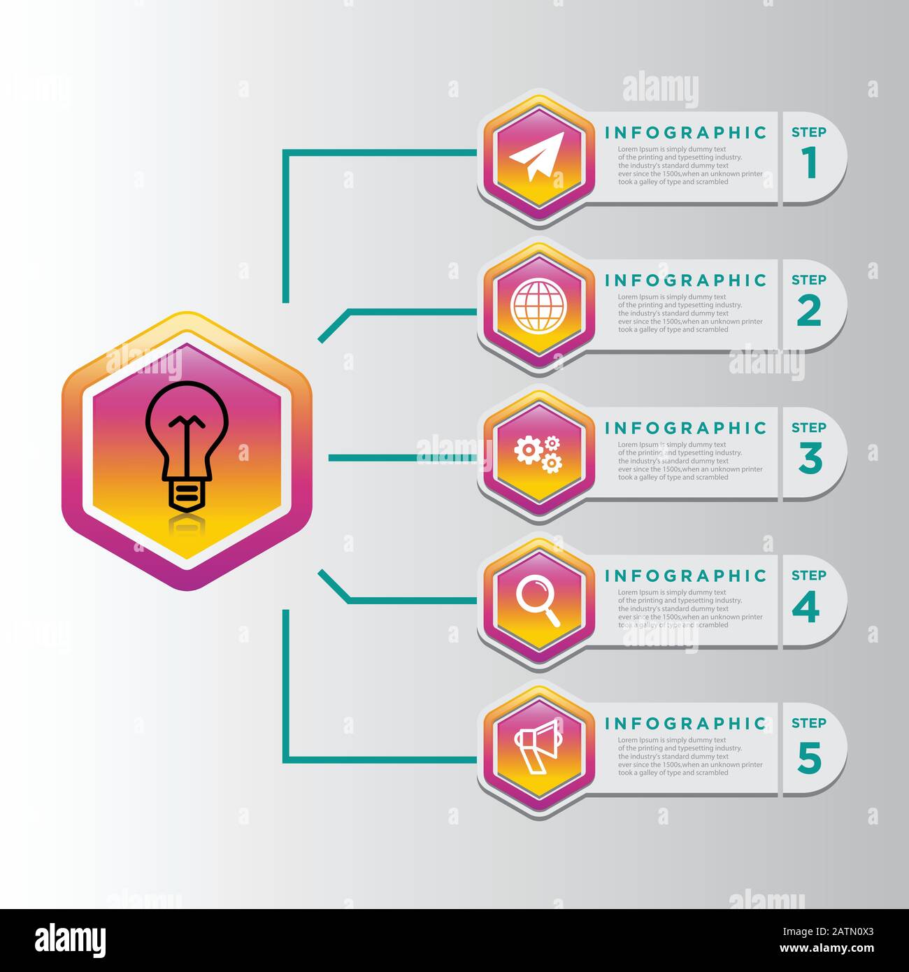 Line step infographic. 5 options workflow diagram, circle timeline number infograph, process ...