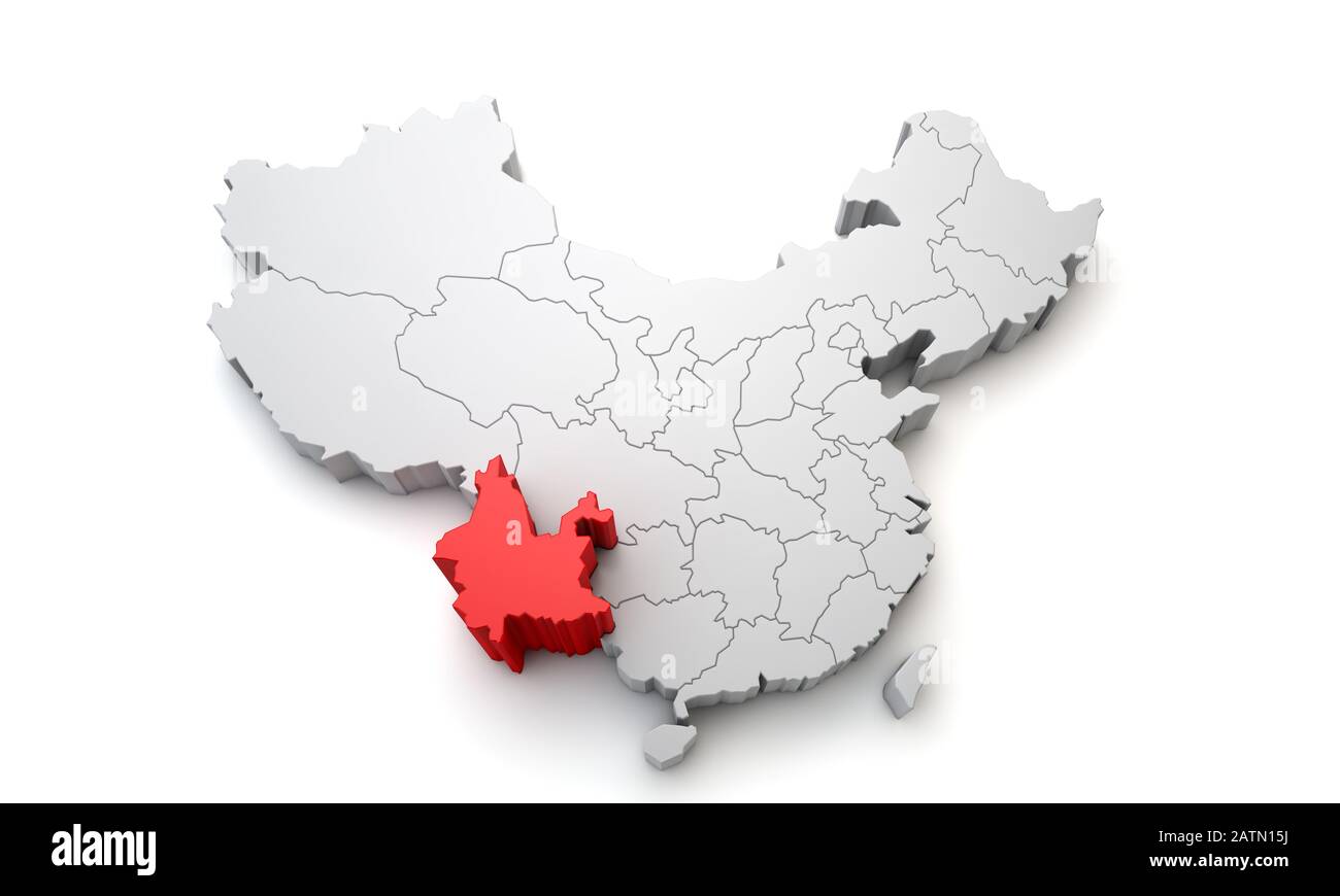 Map of China showing Yunnan regional area. 3D Rendering Stock Photo - Alamy