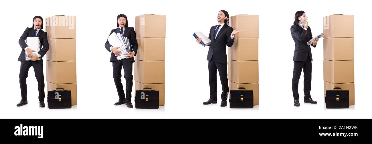 The man with boxes full of work Stock Photo - Alamy