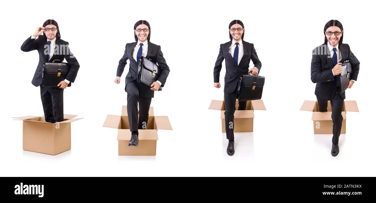 The man in thinking out of the box concept Stock Photo - Alamy