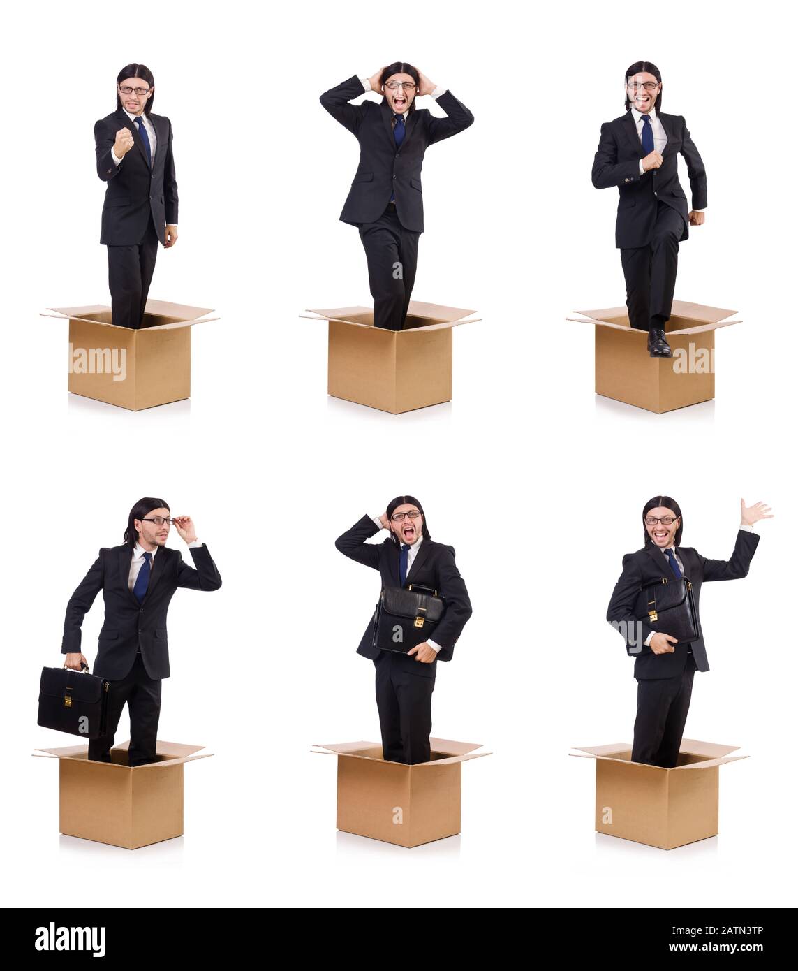The man in thinking out of the box concept Stock Photo - Alamy