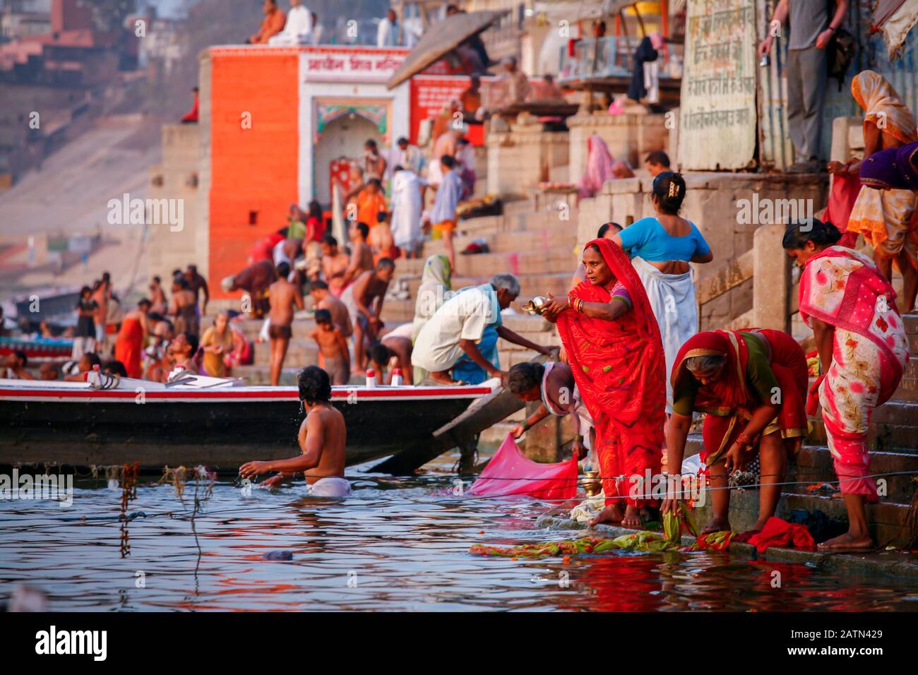 people at the Ganges in Varanasi Stock Photo - Alamy