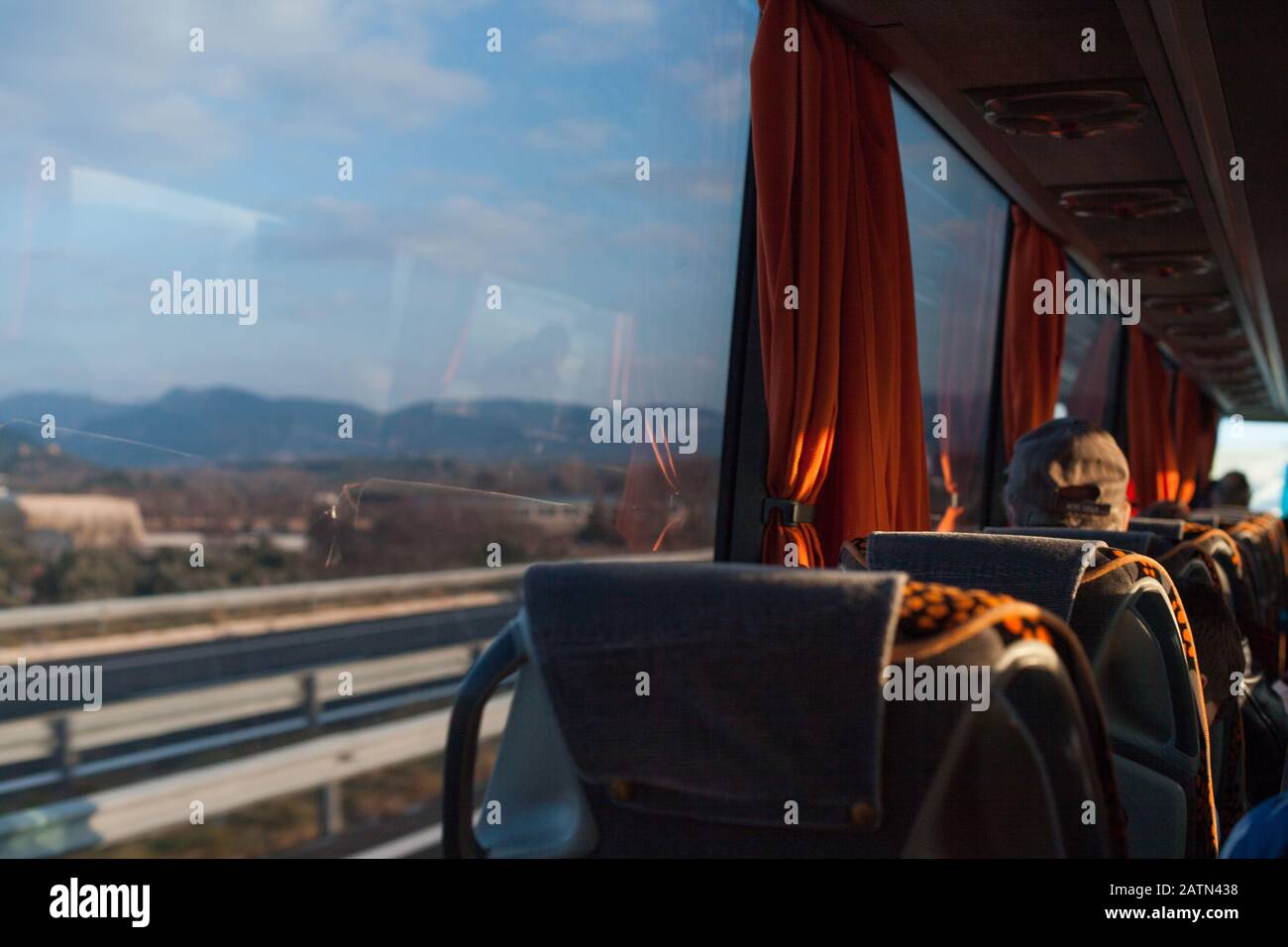 people in travel bus. transport, tourism, road trip Stock Photo - Alamy